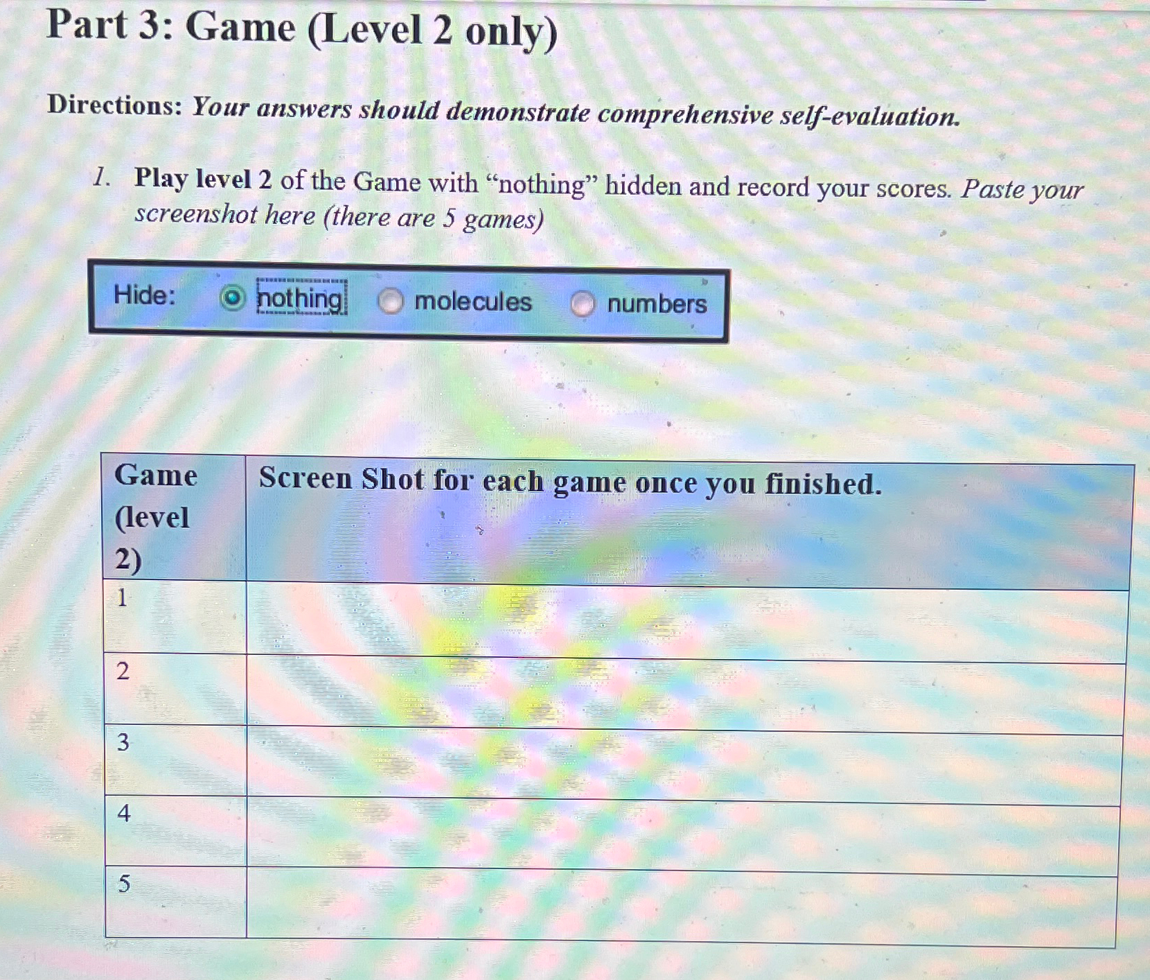 Part 3: Game (Level 2 ﻿only)Directions: Your answers | Chegg.com