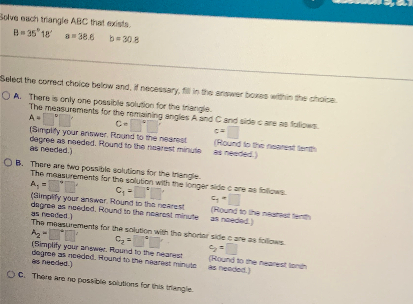 Solved Solve each triangle ABC that | Chegg.com