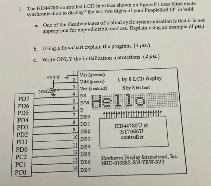 Solved 1. The HD44780-controlled LCD interface shown on | Chegg.com