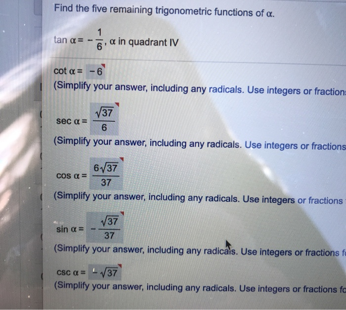 Solved Find the five remaining trigonometric functions of a. | Chegg.com