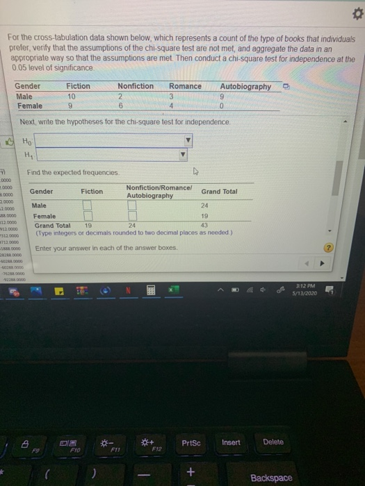 Solved For the cross tabulation des shown below, which | Chegg.com