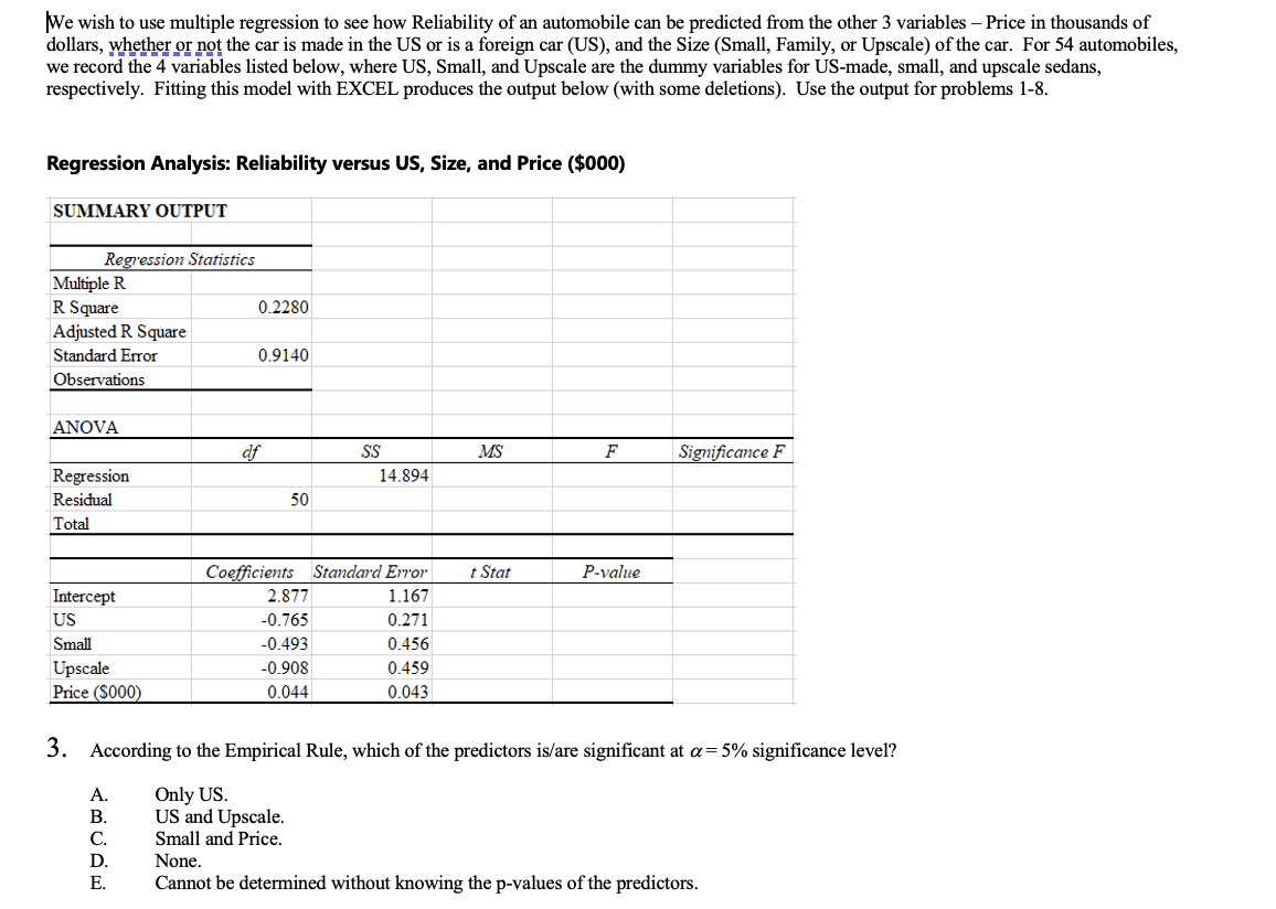 Solved We wish to use multiple regression to see how | Chegg.com