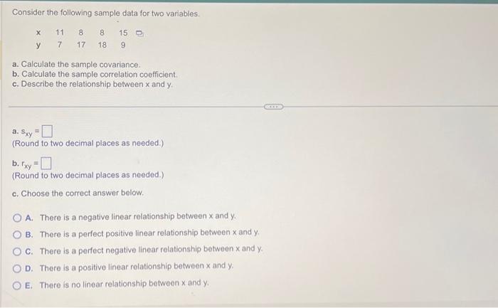 Solved Consider the following sample data for two variables. | Chegg.com