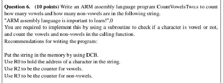 Solved Question 6 10 Points Write An Arm Assembly 9385