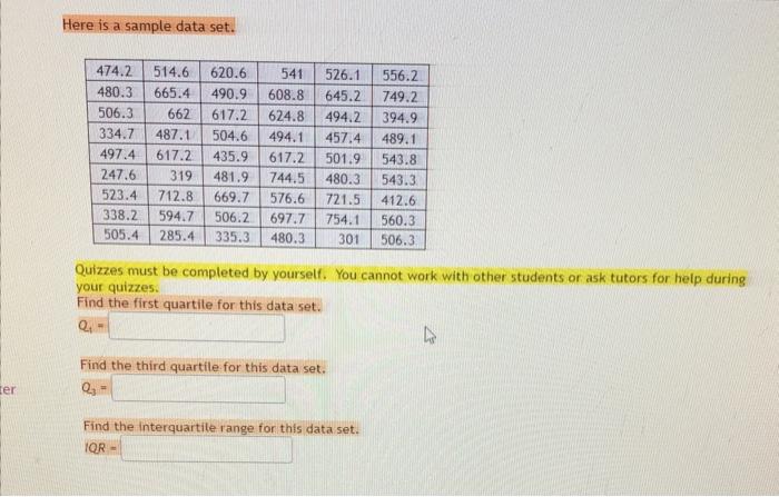 Solved Here is a sample data set. Quizzes must be completed | Chegg.com