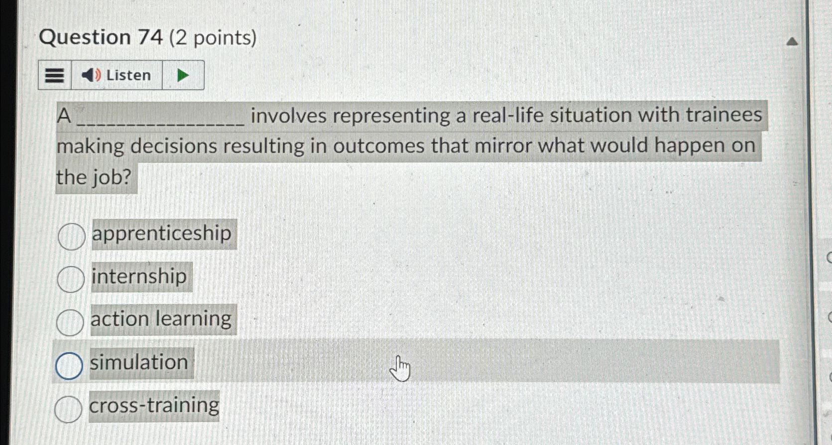 Solved Question 74 (2 ﻿points)A involves representing a | Chegg.com
