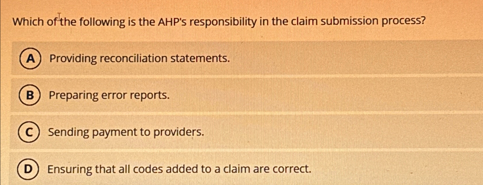 Solved Which of the following is the AHP's responsibility in | Chegg.com