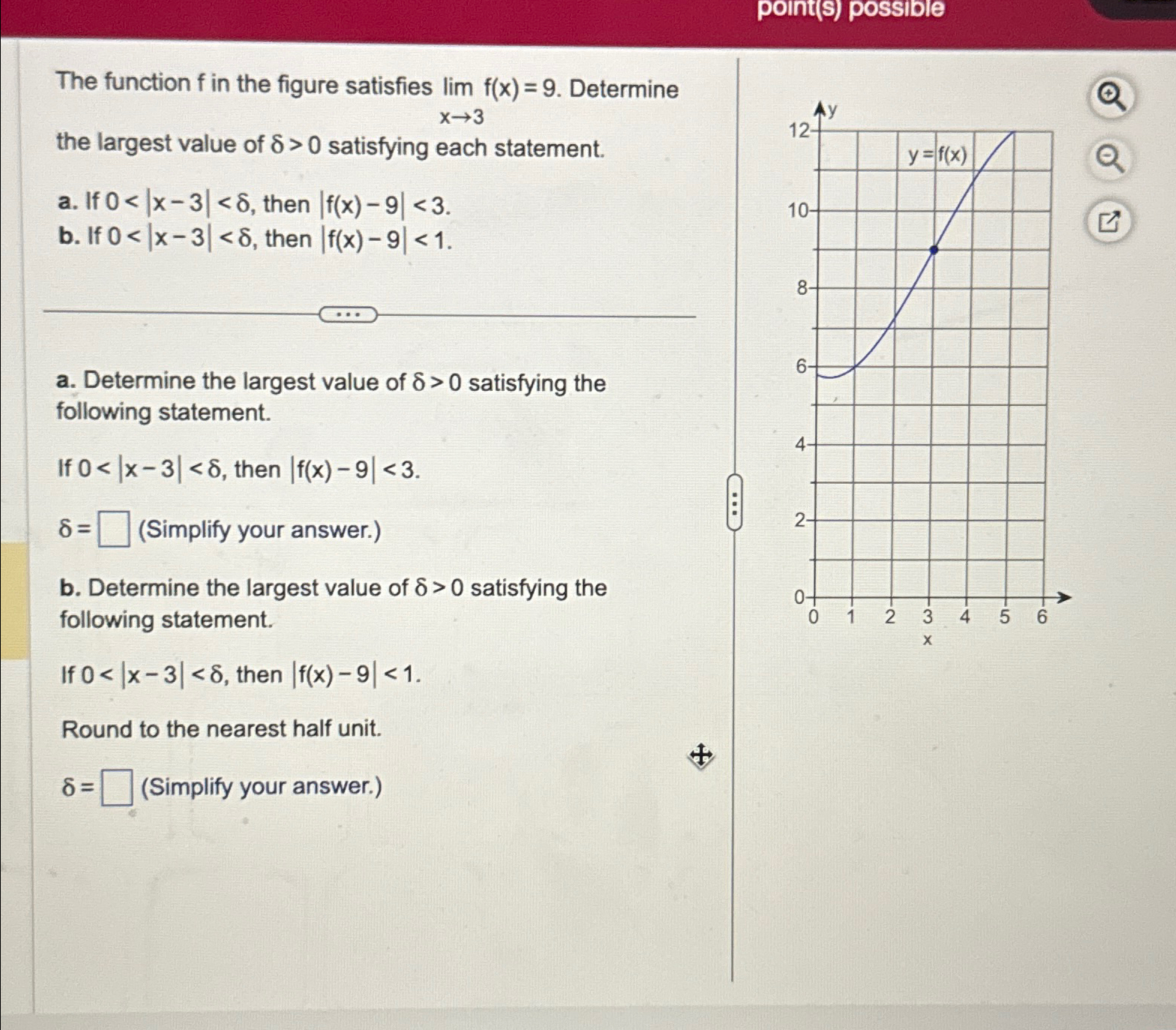 Solved The function f ﻿in the figure satisfies limx→3f(x)=9. | Chegg.com