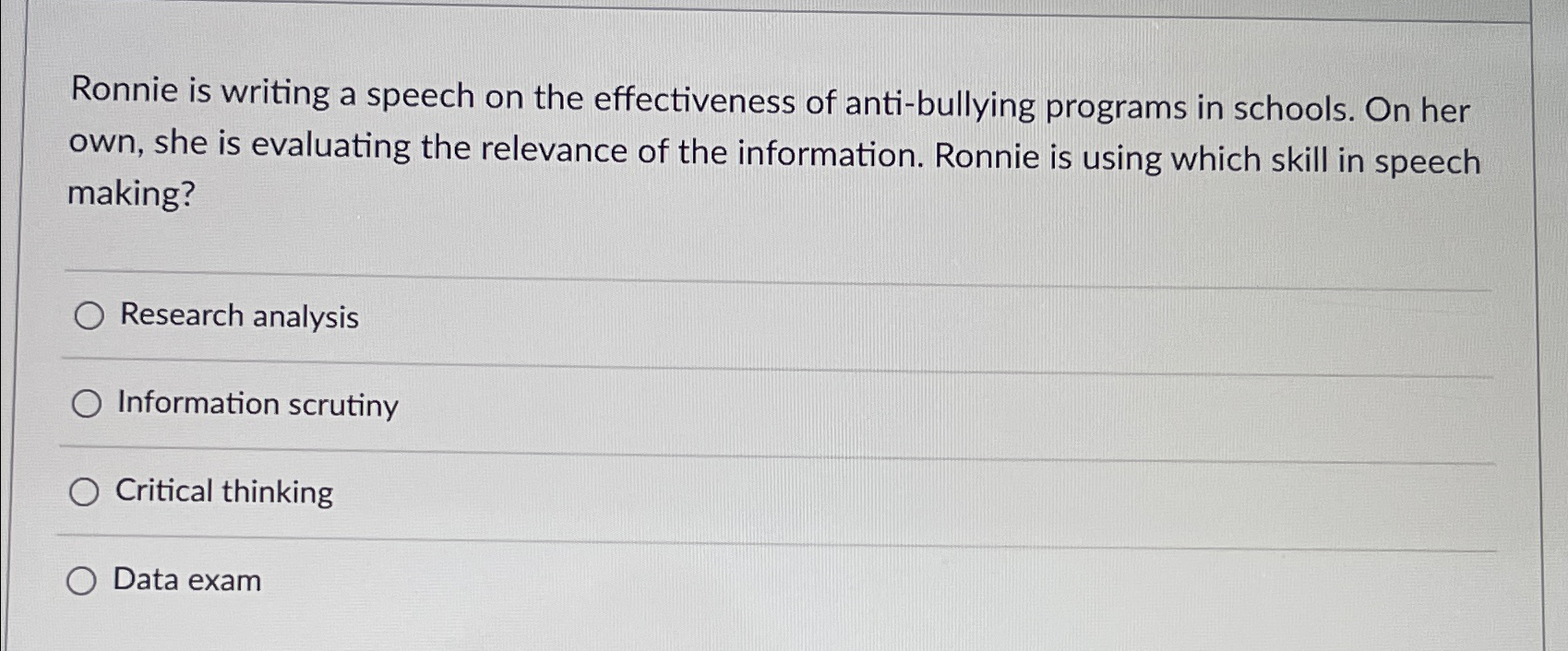 Solved Ronnie is writing a speech on the effectiveness of | Chegg.com