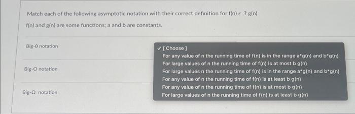 Solved Match each of the following asymptotic notation with | Chegg.com
