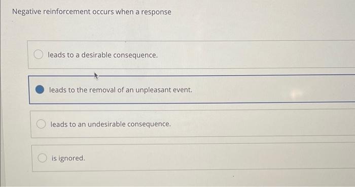 Solved Negative reinforcement occurs when a response leads | Chegg.com
