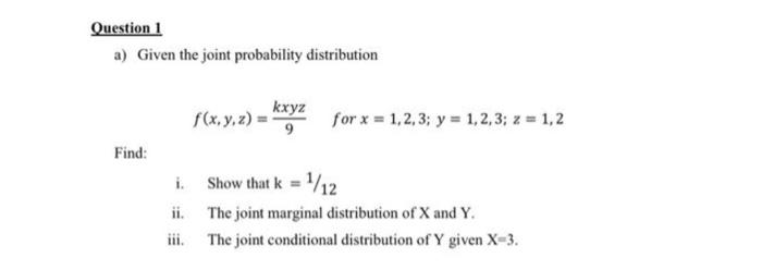 Solved a) Given the joint probability distribution | Chegg.com