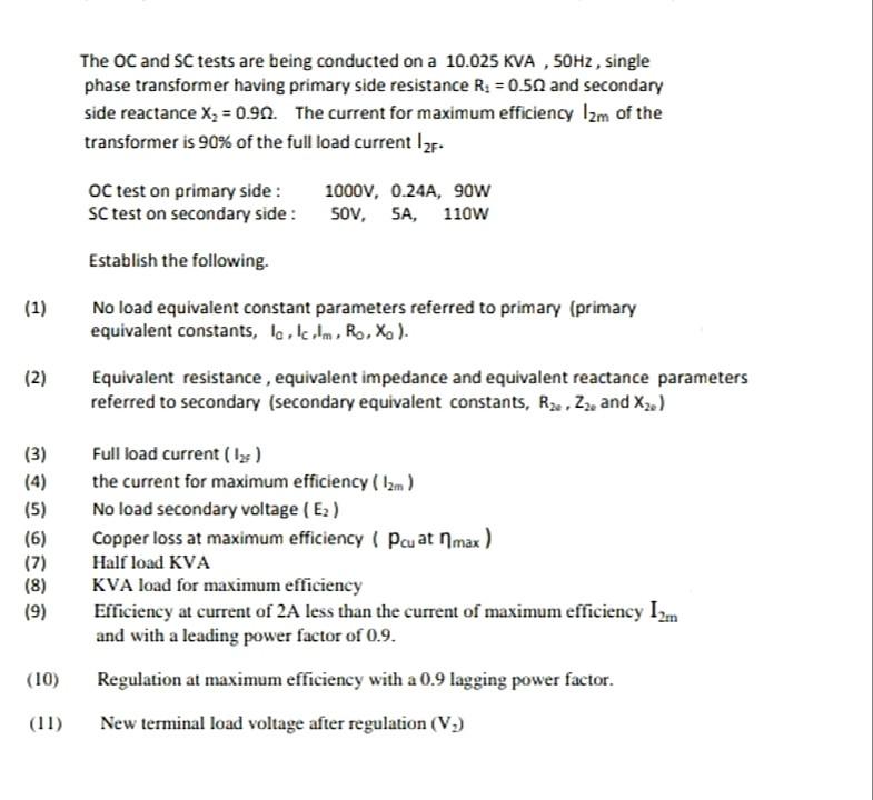 Solved The OC and SC tests are being conducted on a 10.025 | Chegg.com