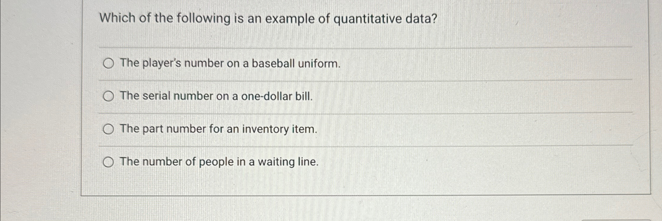 Solved Which of the following is an example of quantitative | Chegg.com