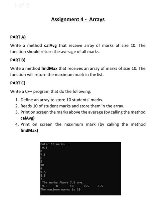 Solved Part A Write A Method Calavg That Receive Array Of 1717