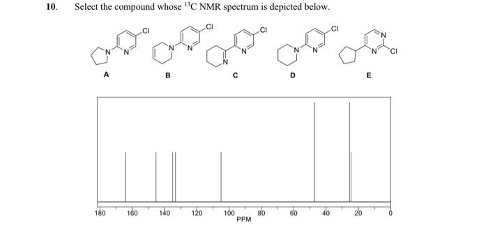 Solved 10. Select the compound whose C NMR spectrum is | Chegg.com
