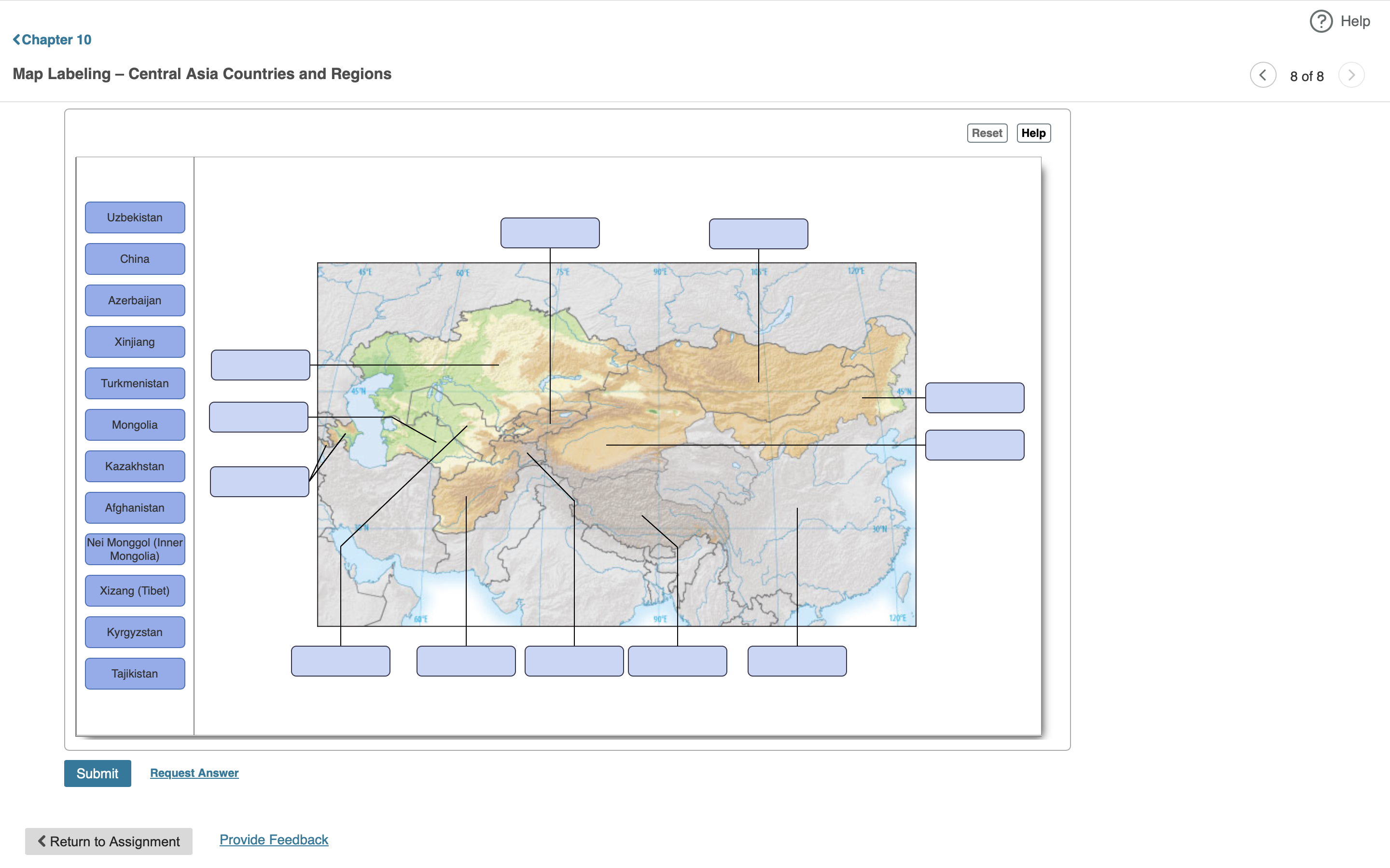 Solved a Central Asia map of Uzbekistan China Azerbaijan | Chegg.com