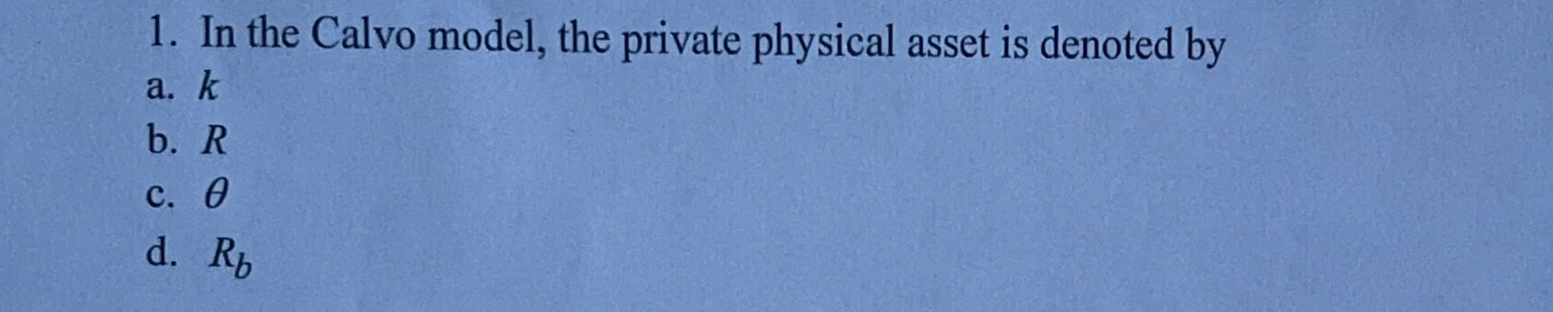 Solved In the Calvo model, the private physical asset is | Chegg.com