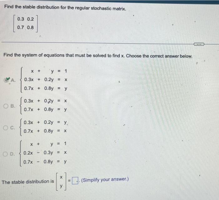 Solved Find the stable distribution for the regular | Chegg.com