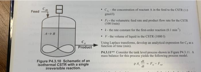 Solved P4.3.10** Consider the isothermal CSTR shown in | Chegg.com