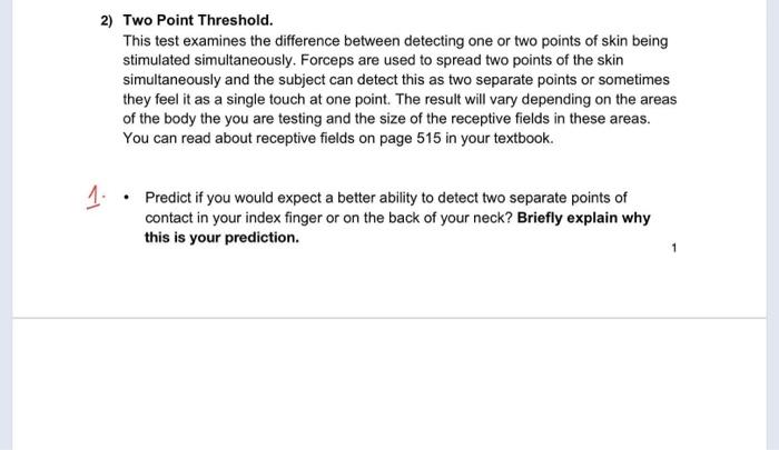 Solved 2) Two Point Threshold. This test examines the | Chegg.com