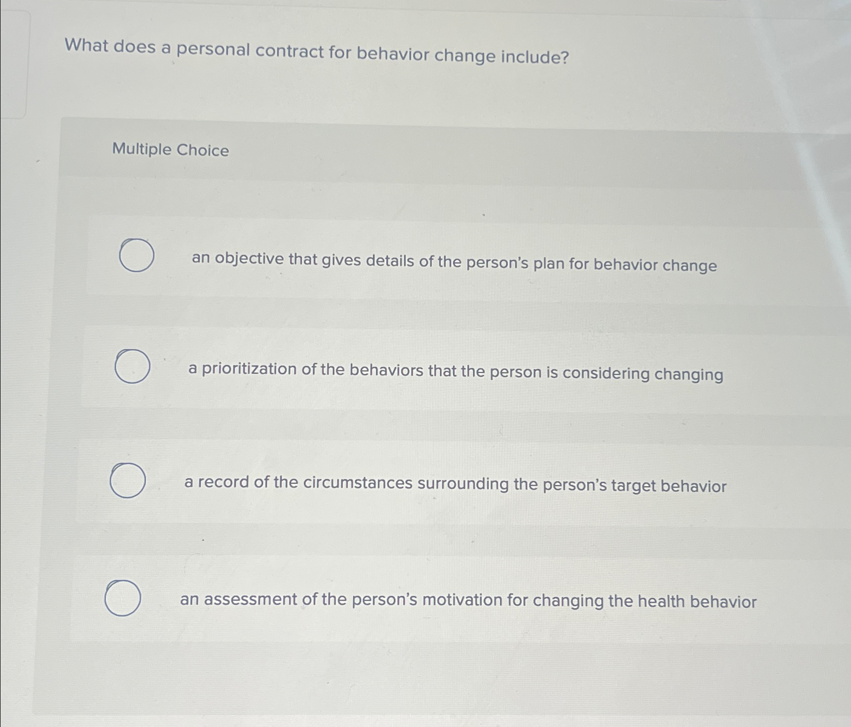 Solved What does a personal contract for behavior change | Chegg.com
