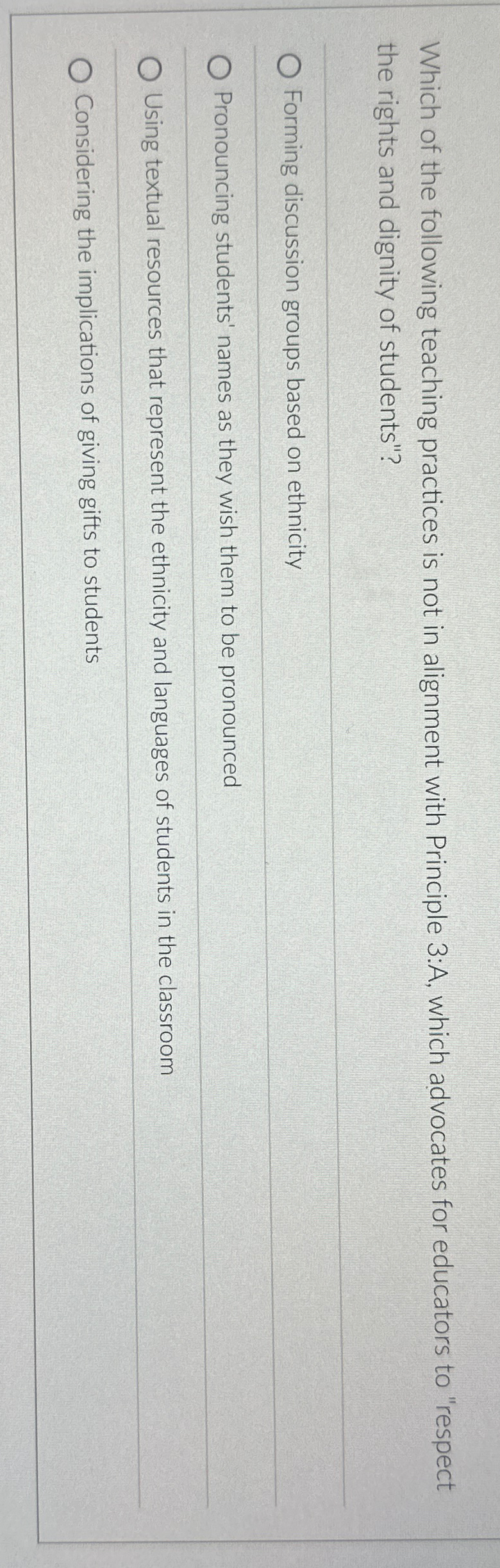 Solved Which of the following teaching practices is not in | Chegg.com