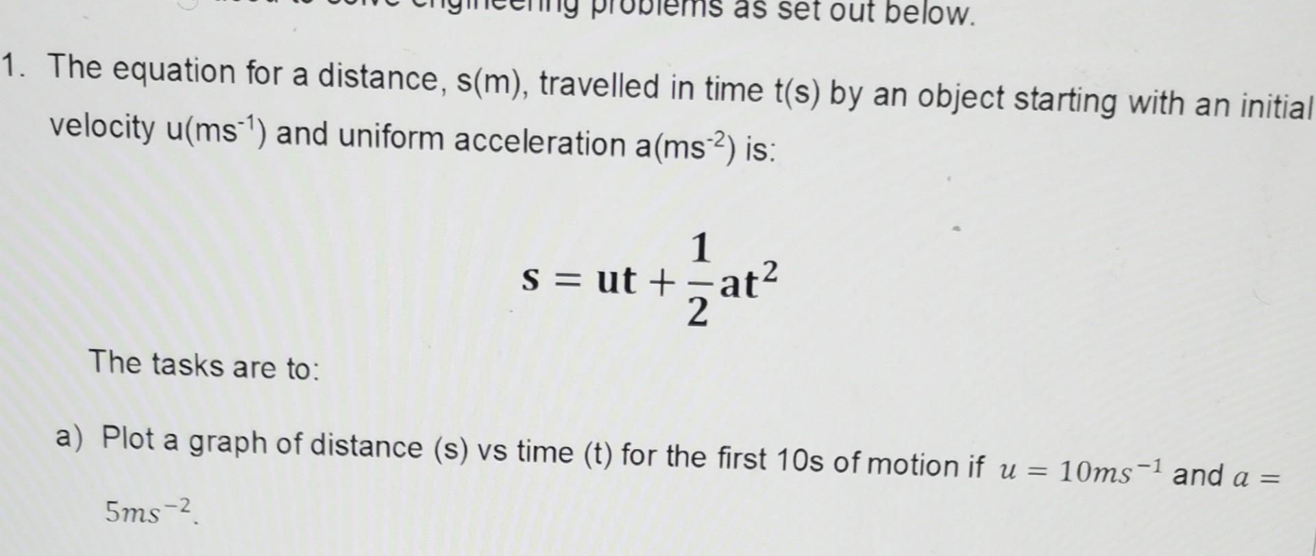 Solved The equation for a distance, s( m), travelled in time | Chegg.com