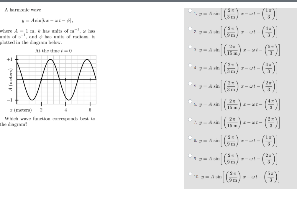 Solved y=Asin[(2π3(m))x-ωt-(1π3)]y=Asin[(2π9(m))x-ωt-(4π3)]y | Chegg.com
