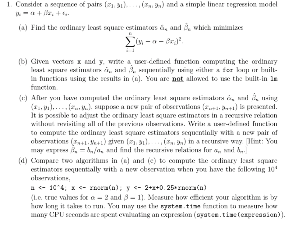 Solved Consider a sequence of pairs (x1,y1),dots,(xn,yn) | Chegg.com