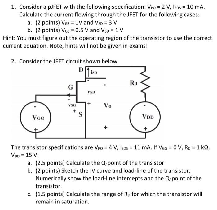 Solved 1. Consider a pJFET with the following specification: | Chegg.com