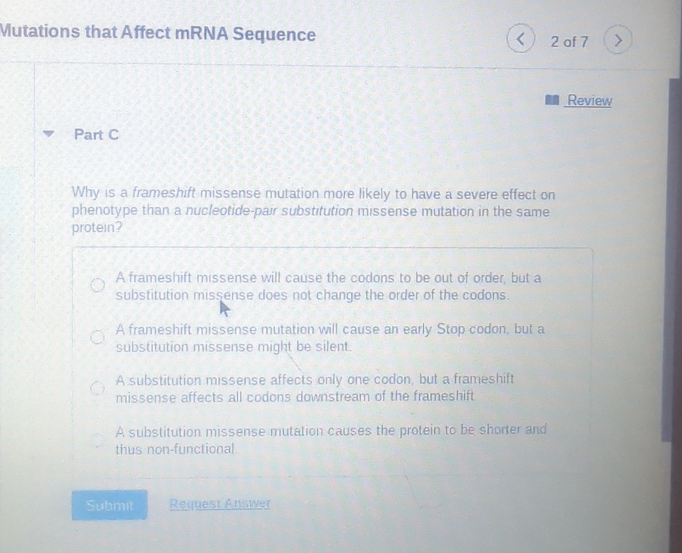 Solved Mutations that Affect mRNA Sequence2 ﻿of 7ReviewPart | Chegg.com
