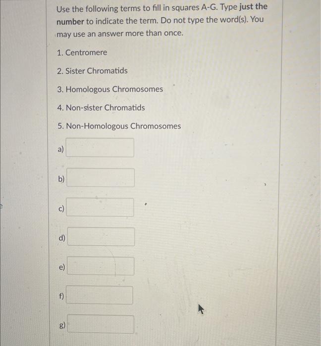Solved Use the following terms to fill in squares A-G. Type | Chegg.com