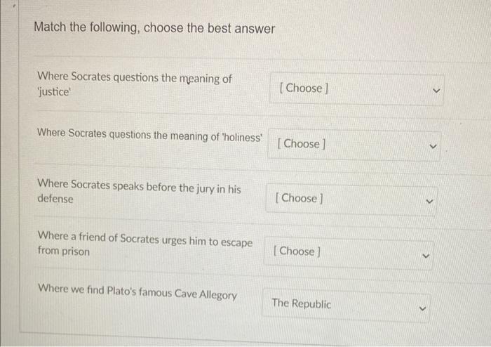 Match the following, choose the best answer Where | Chegg.com