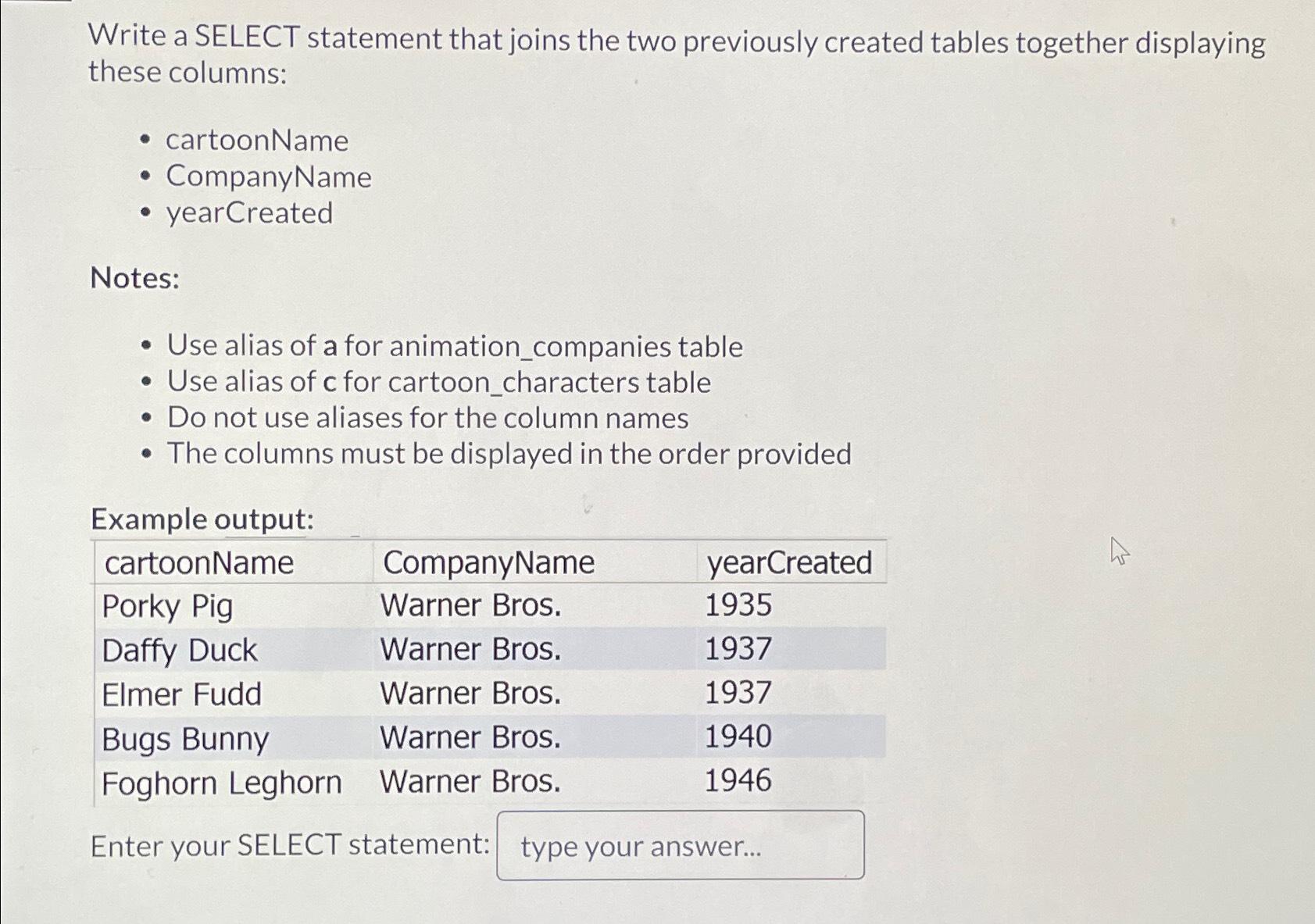 Solved Write a SELECT statement that joins the two | Chegg.com