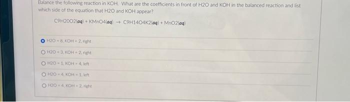 Solved Balance the following reaction in \\( \\mathrm{KOH} | Chegg.com