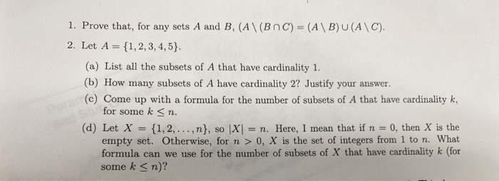 Solved (c) Come up with a formula for the number of subsets | Chegg.com