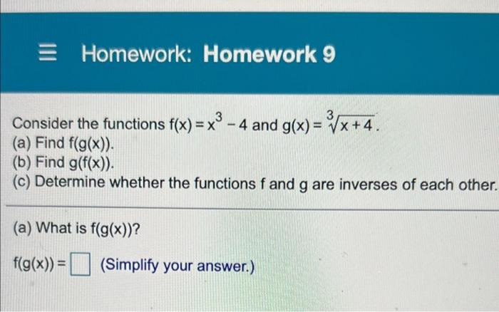 Solved E Homework Homework 9 Consider The Functions F X