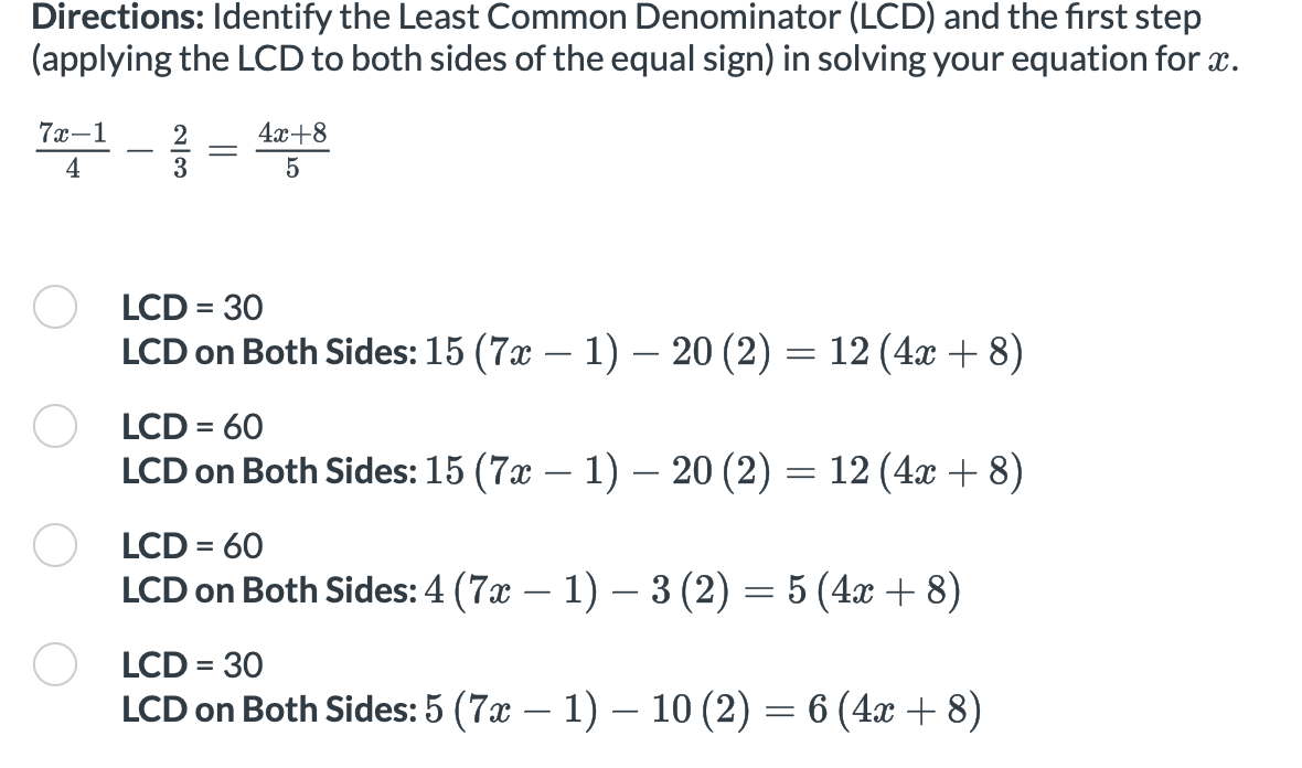 Solved Directions: Identify the Least Common Denominator | Chegg.com