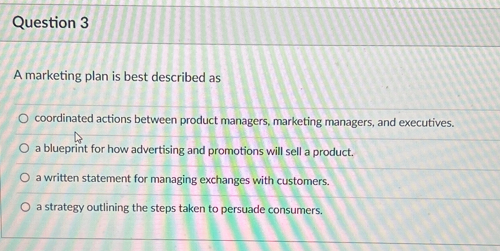 Solved Question 3A marketing plan is best described | Chegg.com