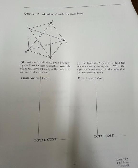 Solved Question-16 (6 points) Consider the graph below: (i) | Chegg.com