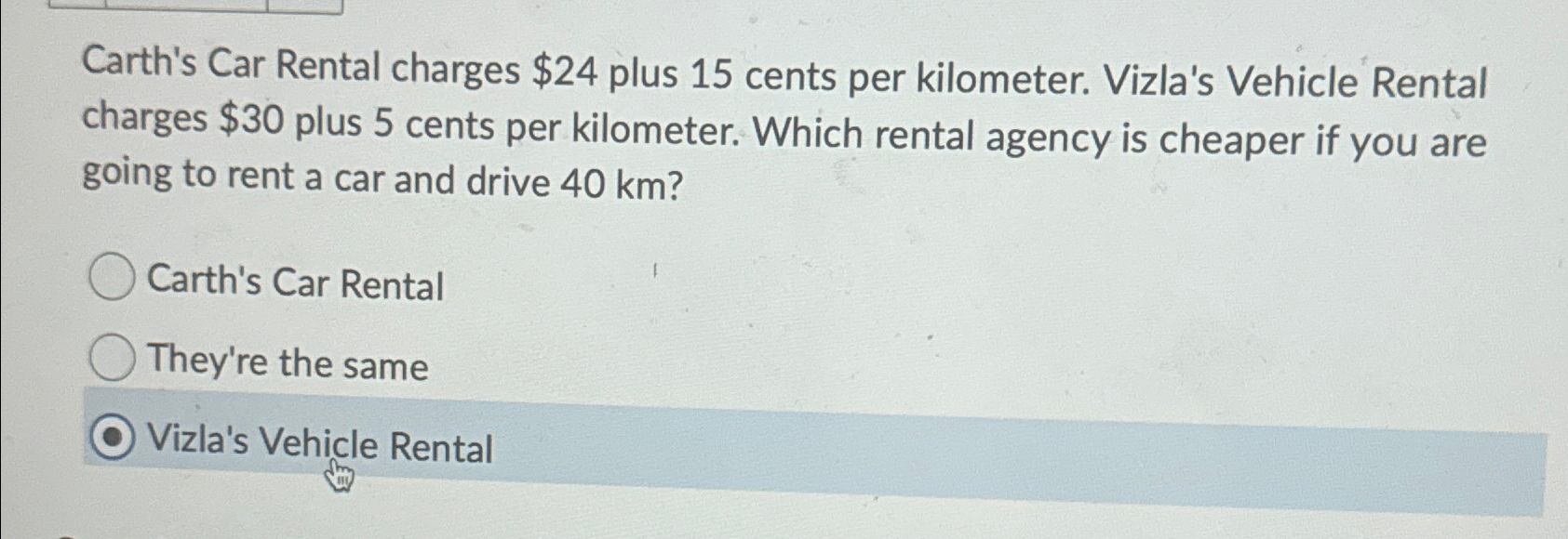 Solved Carth's Car Rental charges $24 ﻿plus 15 ﻿cents per | Chegg.com
