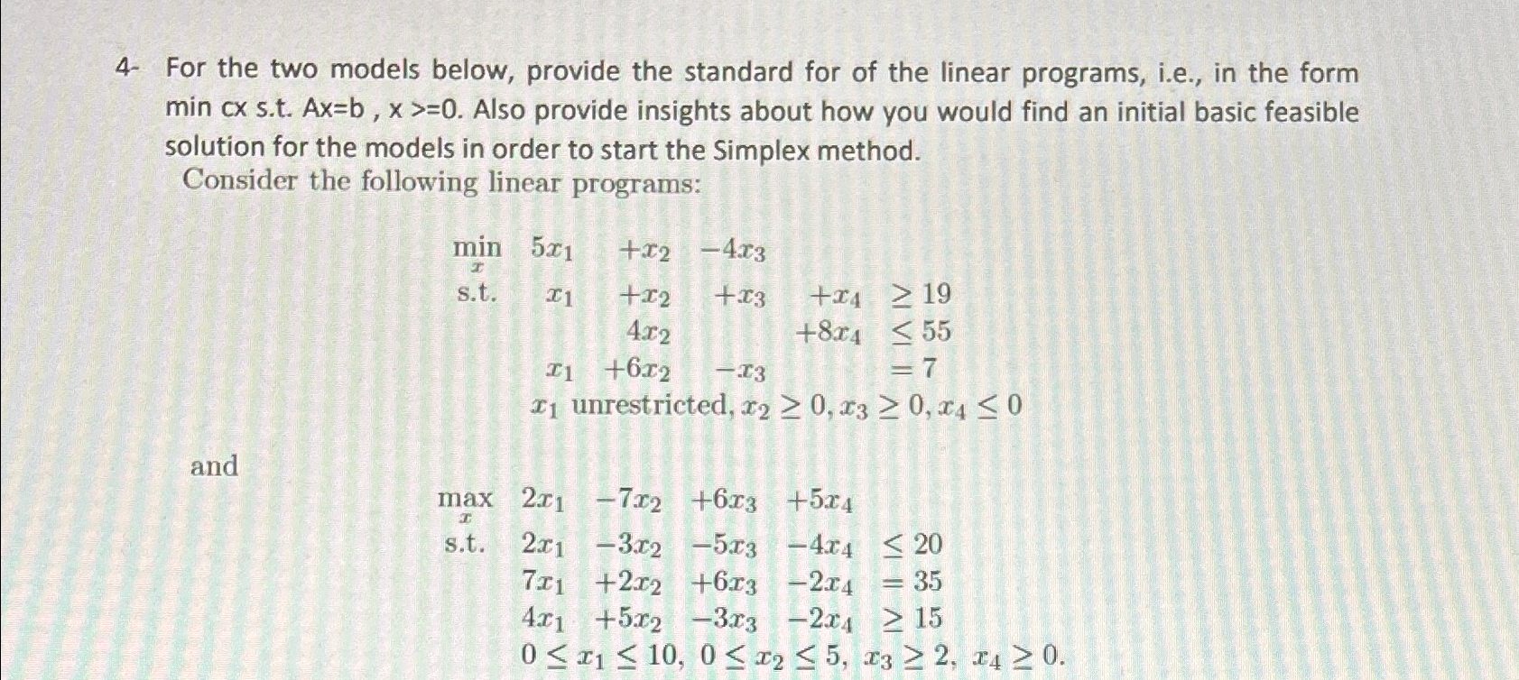 Solved 4- ﻿For the two models below, provide the standard | Chegg.com