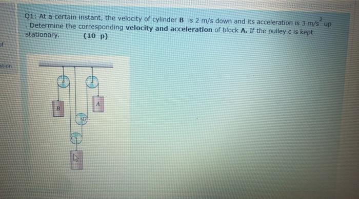 Solved 2 Q1: At a certain instant, the velocity of cylinder | Chegg.com