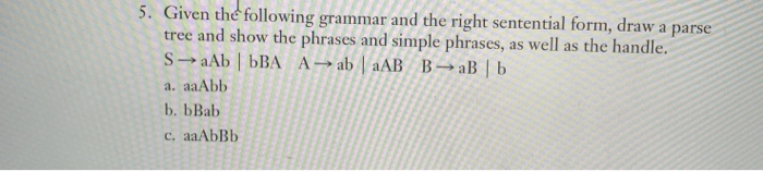 Solved 5. Given the following grammar and the right | Chegg.com