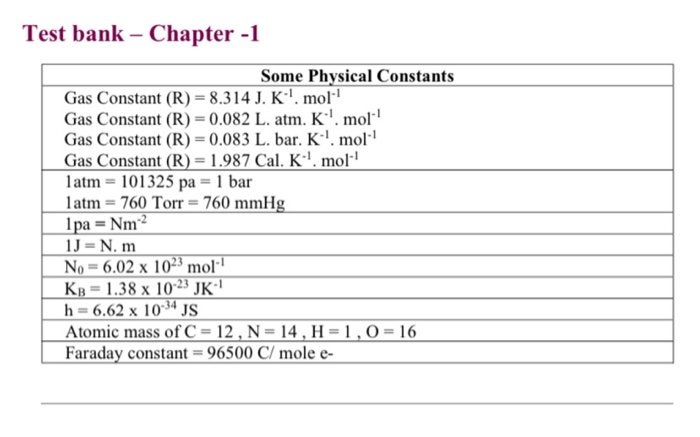 Test bank - Chapter -1 Some Physical Constants Gas | Chegg.com