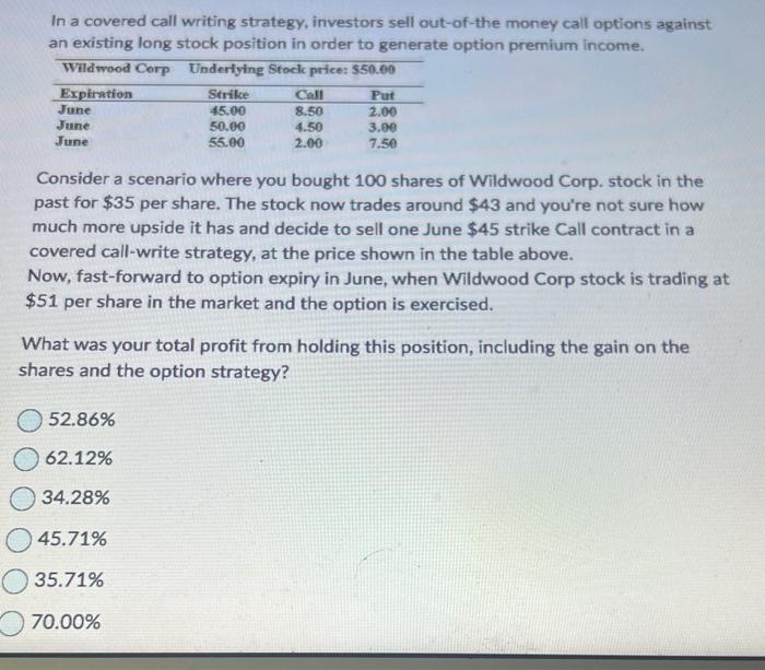 Solved In a covered call writing strategy, investors sell | Chegg.com