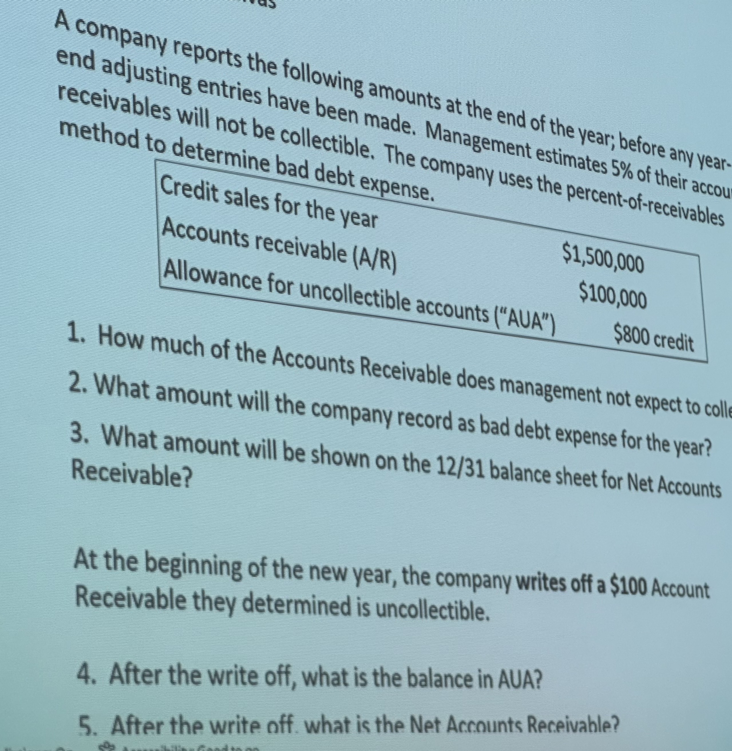 Solved 1. ﻿How much of the Accounts Receivable does | Chegg.com