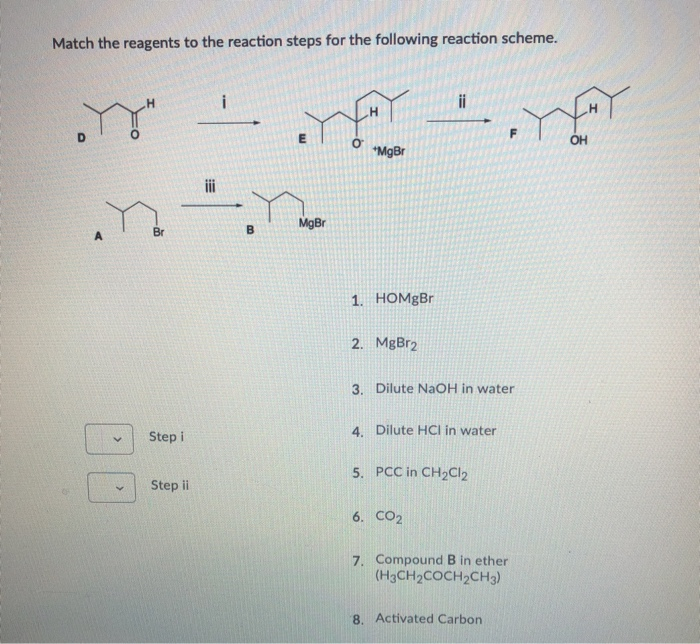Solved Match the reagents to the reaction steps for the | Chegg.com