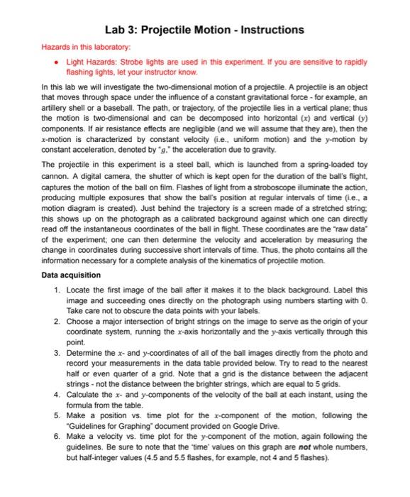 Solved Lab 3: Projectile Motion - Instructions Hazards in | Chegg.com